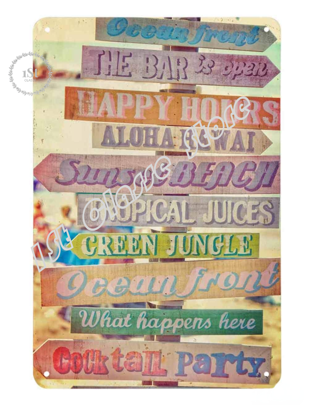 Beach Bar Aluminum Sign Retro Signpost with Colorful Wooden on The ...