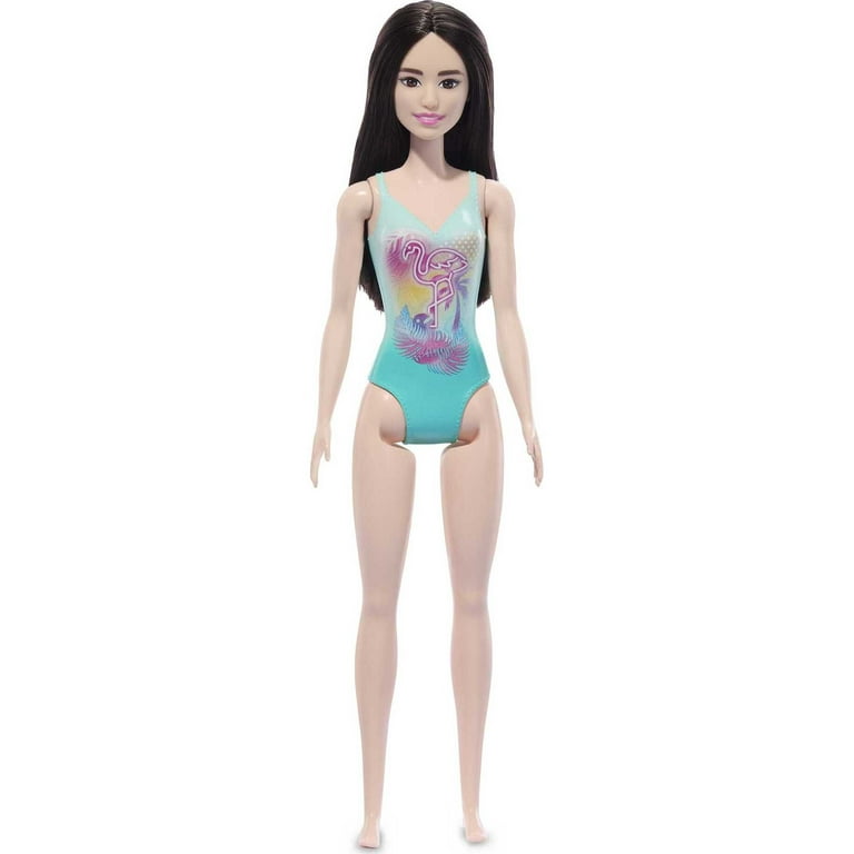 Beach Barbie Doll with Black Hair Wearing Tropical Blue Swimsuit Walmart