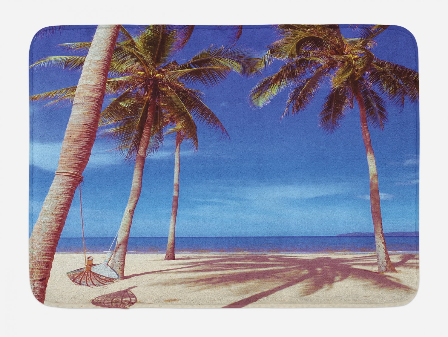 Beach Bath Mat, Image of an Hammock at Golden Tropical Beach by the ...