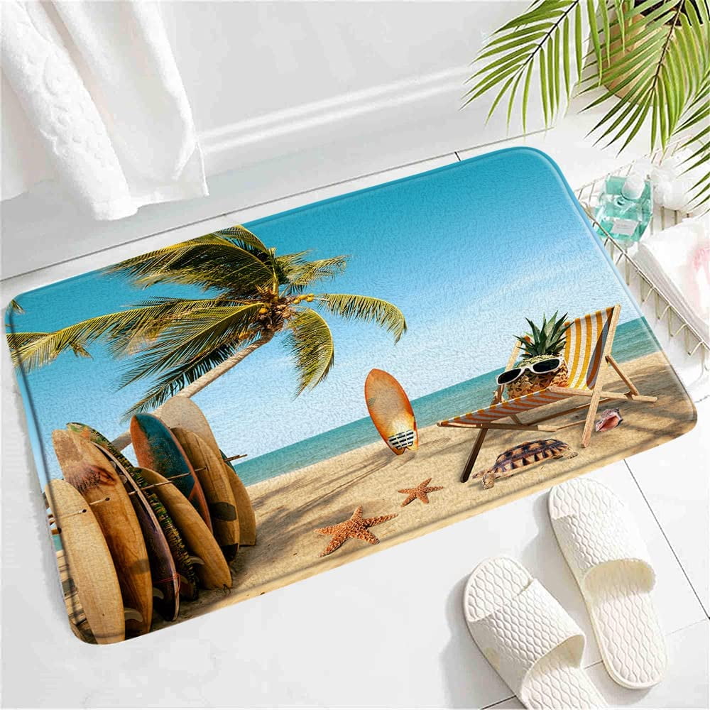 Beach Bath Mat,Relaxing Scene Hawaii Palm Tree Chairs Pineapple ...