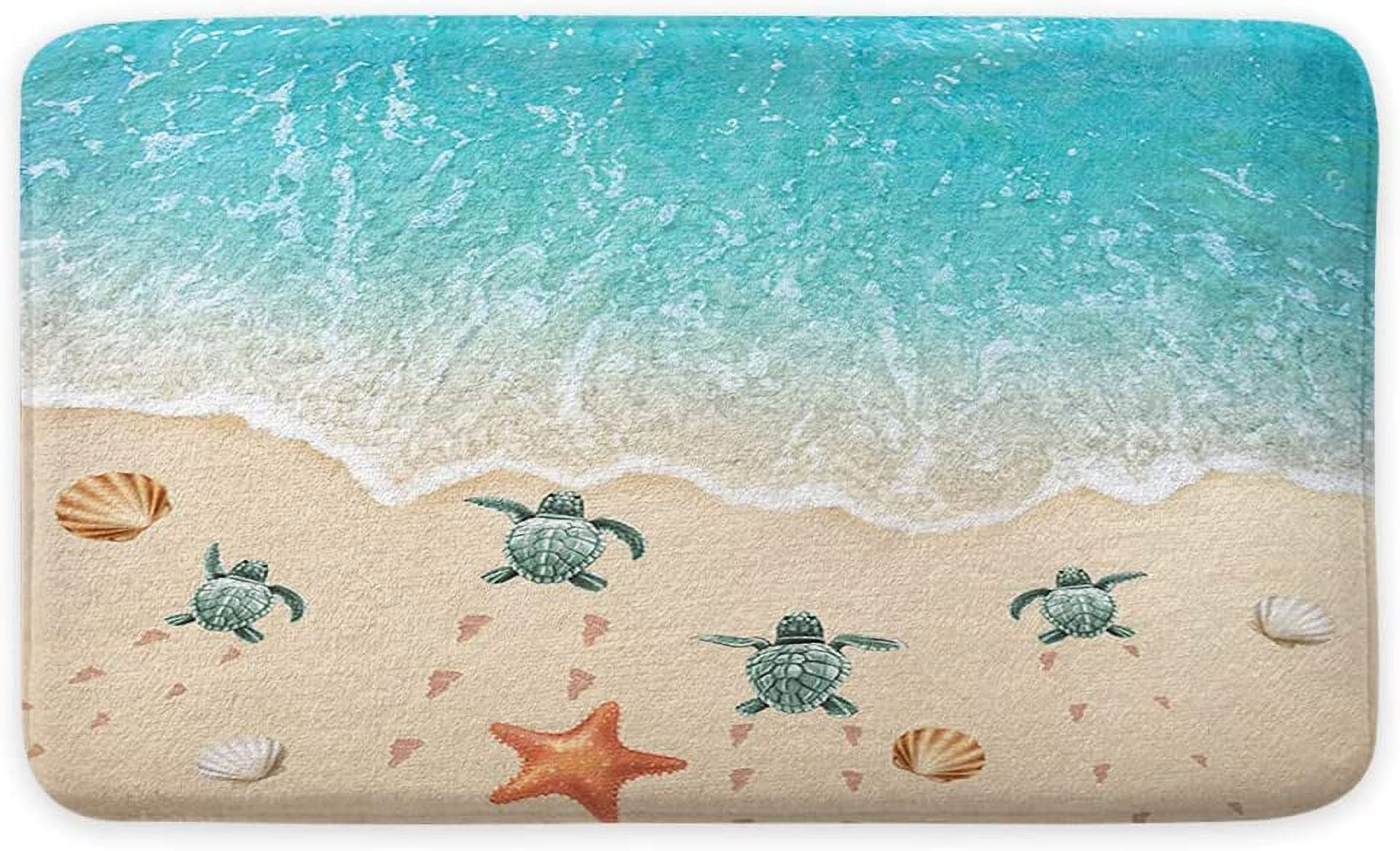 Beach Bath Mat, Sea Turtle Starfish Ocean Scene Bath Mats for Bathroom ...