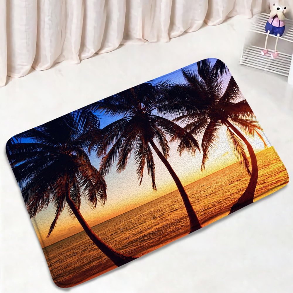 Beach Bath Mat Set Coconut Tree Plant Summer Ocean Nature Scenery Home ...