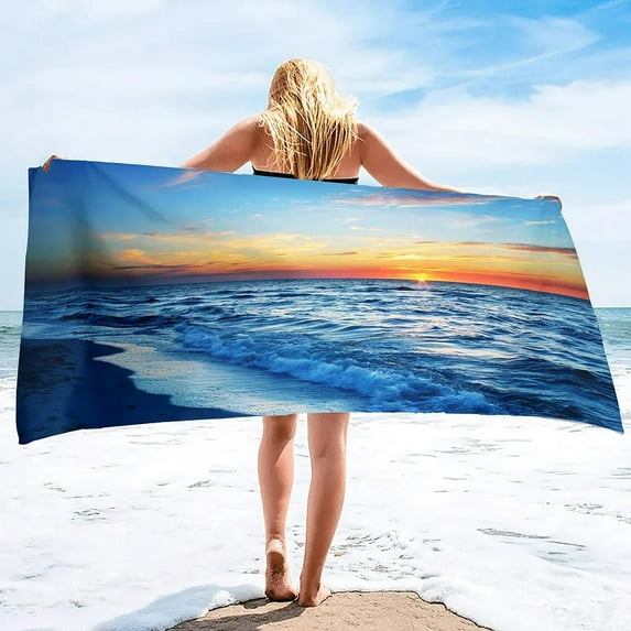 Beach Bath Pool Absorbent Towel,Beach Seaside Sunset Beach Waves ...
