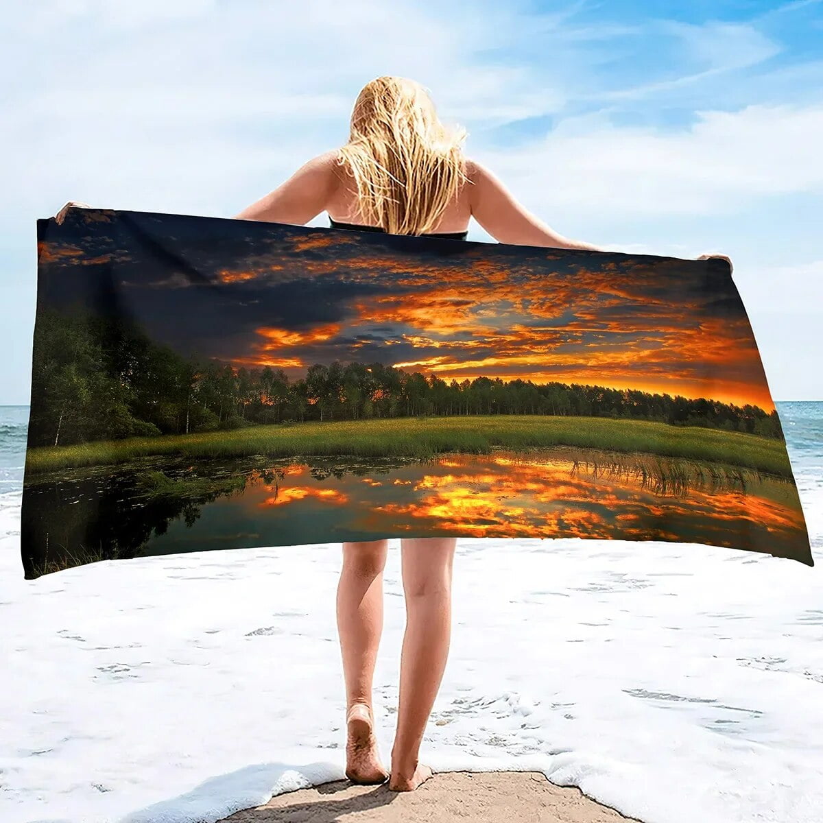 Beach Bath Pool Absorbent Towel Seaside Sunset Waves Coastal Light ...
