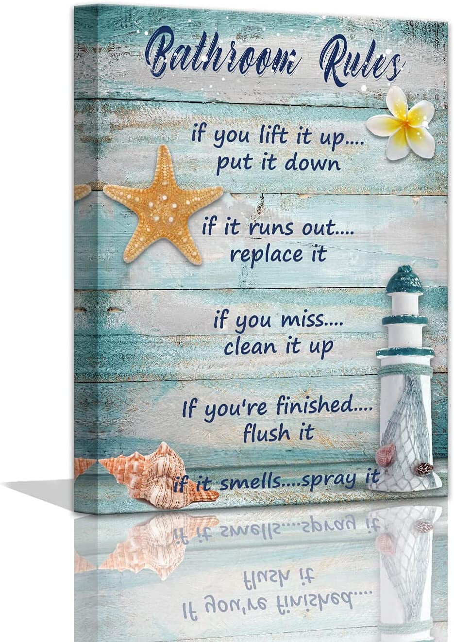 Nautical Coastal Bath Decor: Seashells Lighthouse, Funny Sign, Rustic ...