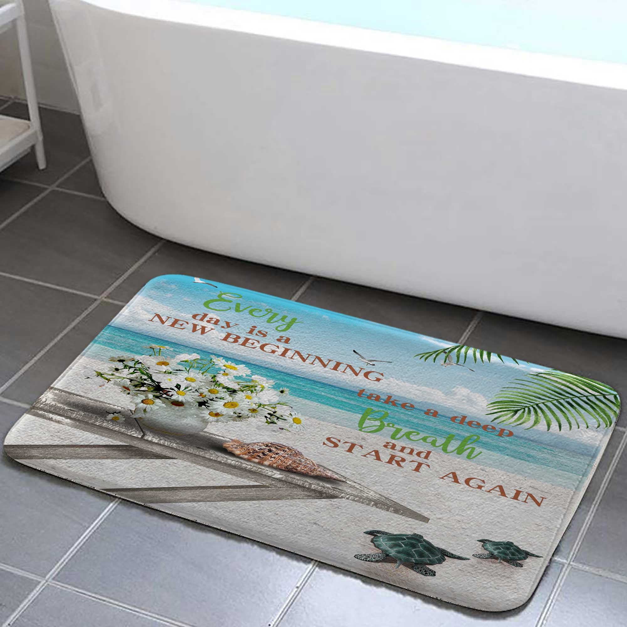 Beach Bathroom Mat, Coastal bath Rugs non slip Sea Turtle Ocean Animals ...