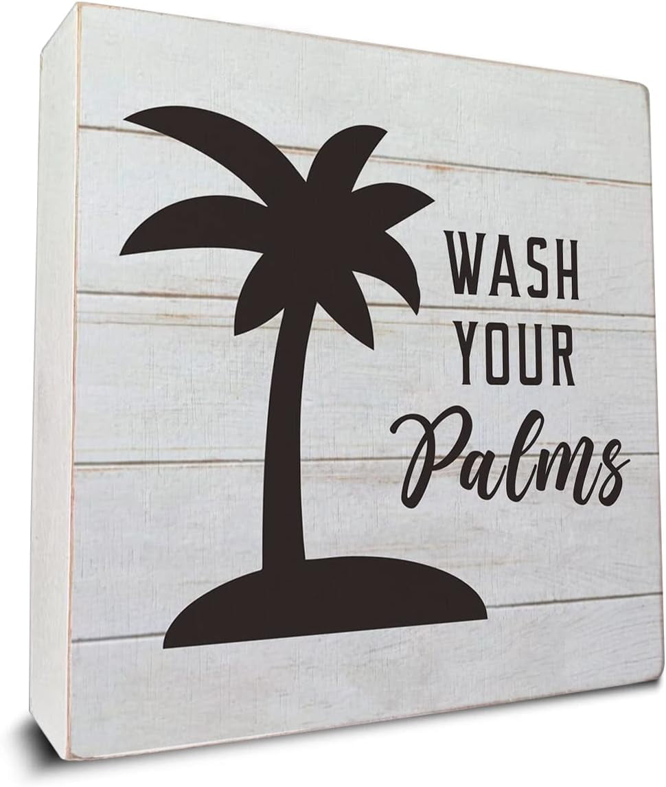 Beach Bathroom Quote Wash Your Palms Wooden Box Sign Bathroom Desk ...