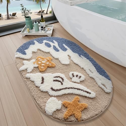 Beach Bathroom Rugs, Non Slip Bath Mat Ultra Soft Washable Absorbent ...