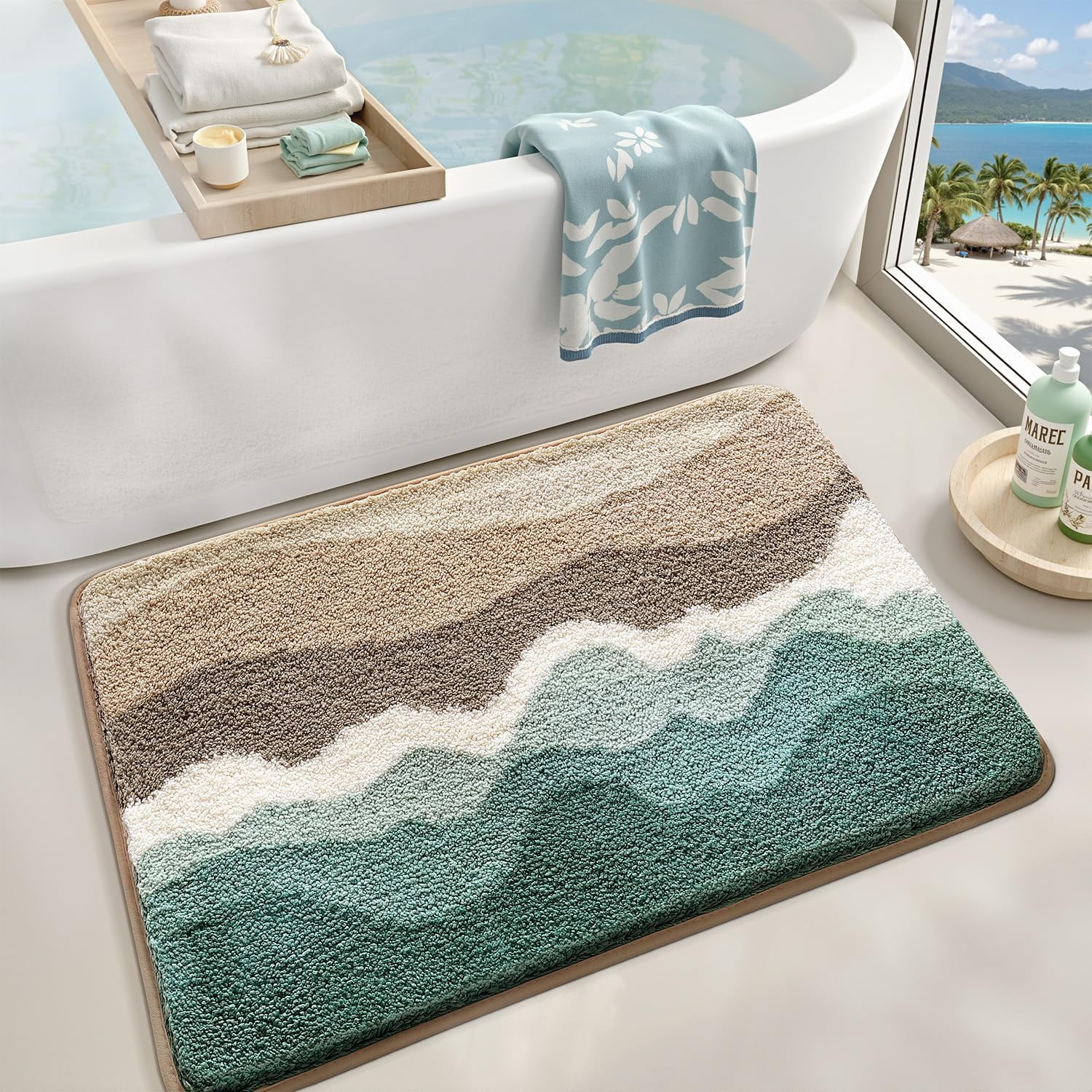 Beach Bathroom Rugs, Non Slip Bath Mat Ultra Soft Washable Absorbent ...