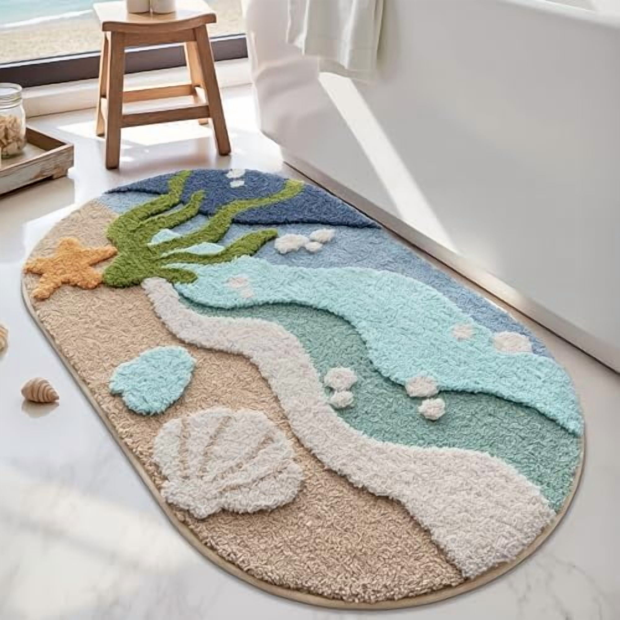 Beach Bathroom Rugs, Non Slip Bath Mat Ultra Soft Washable Absorbent ...