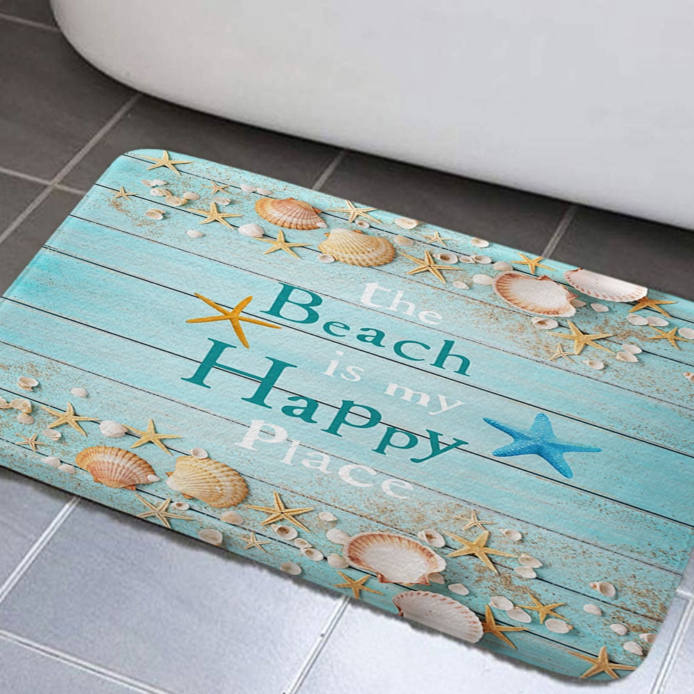 Beach Bathroom Rugs, Palm Tree Starfish Seashell Extra Soft and ...