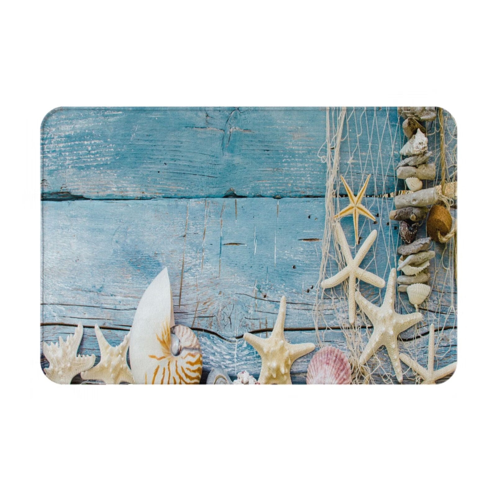 Beach Bathroom Rugs, Seashells Starfish Rubber Bathroom Mat, Absorbent ...