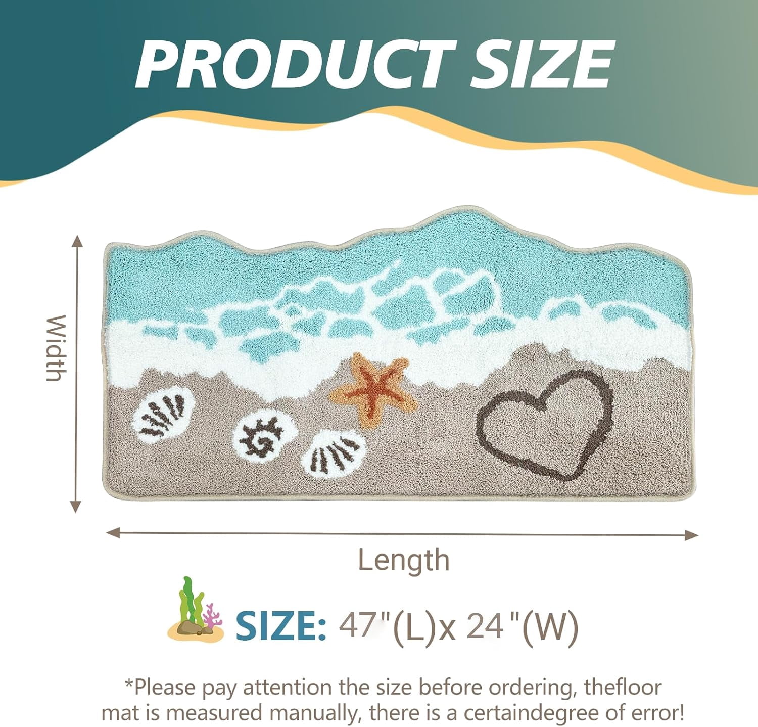 Beach Bathroom Rugs Soft Absorbent Ocean Wave Bath Mat with Non-Slip ...