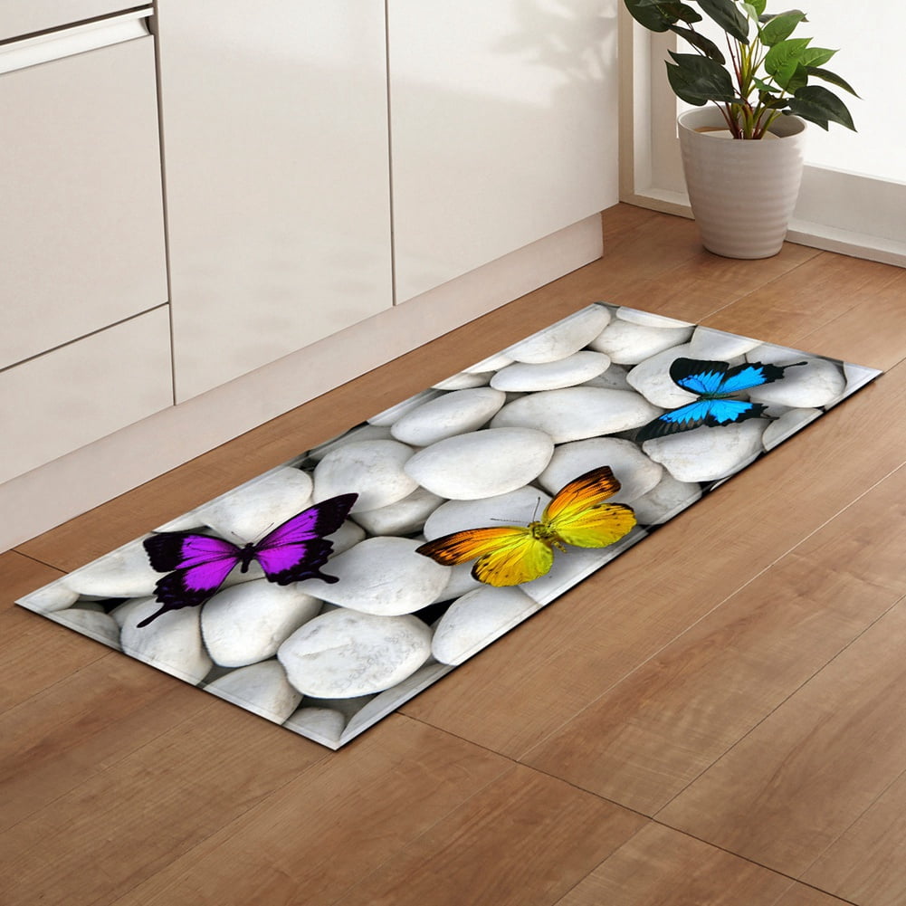 Beach Bathroom Rugs Stones and Butterflies Bath Mats Washable Carpets ...