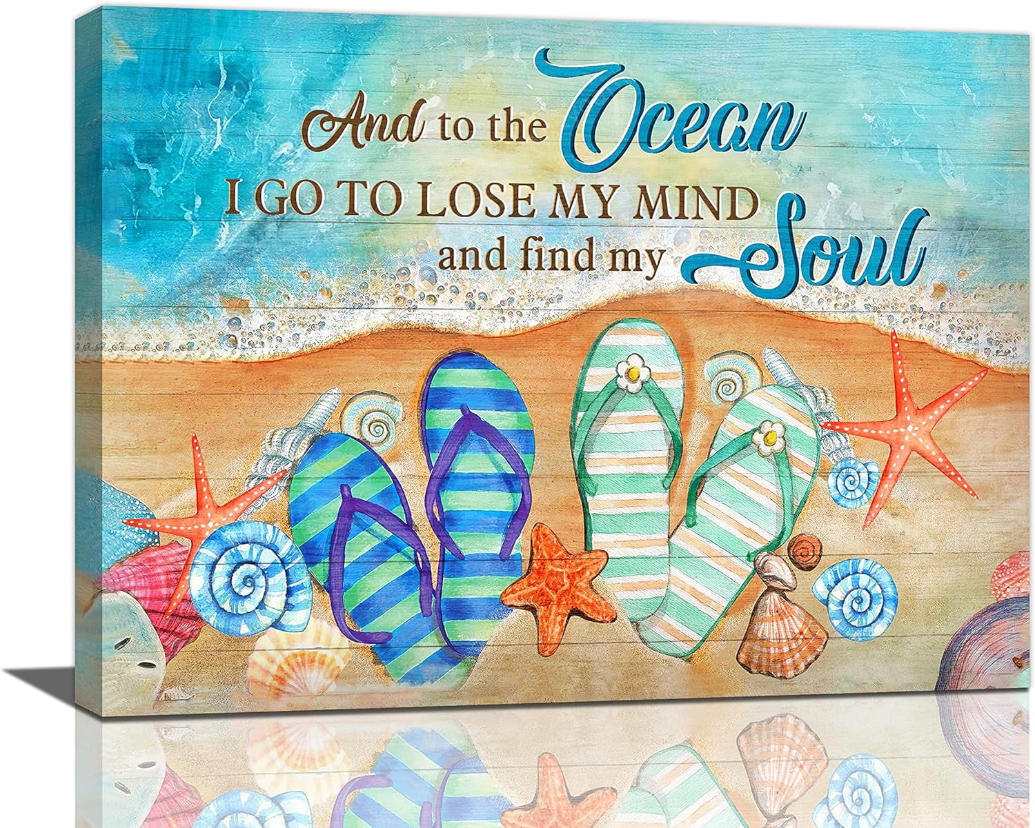 Beach Bathroom Wall Art Seaside Slippers Ocean Wall Decor Starfish ...