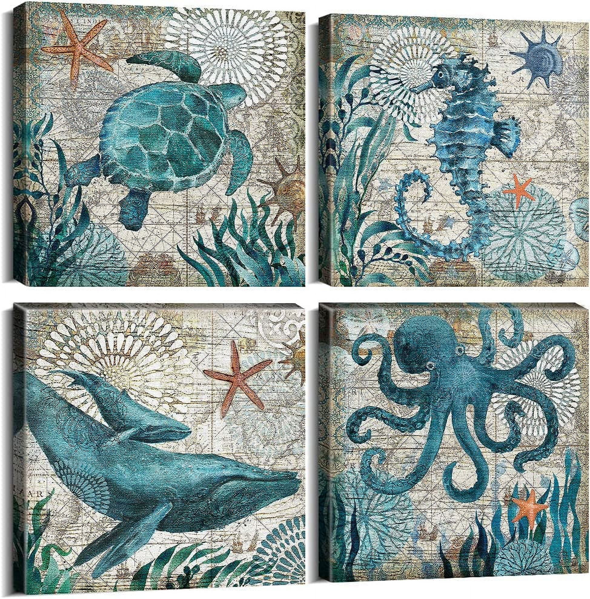 Beach Bathroom Wall Decor Sea Turtle Wall Art Ocean Nautical Bathroom ...