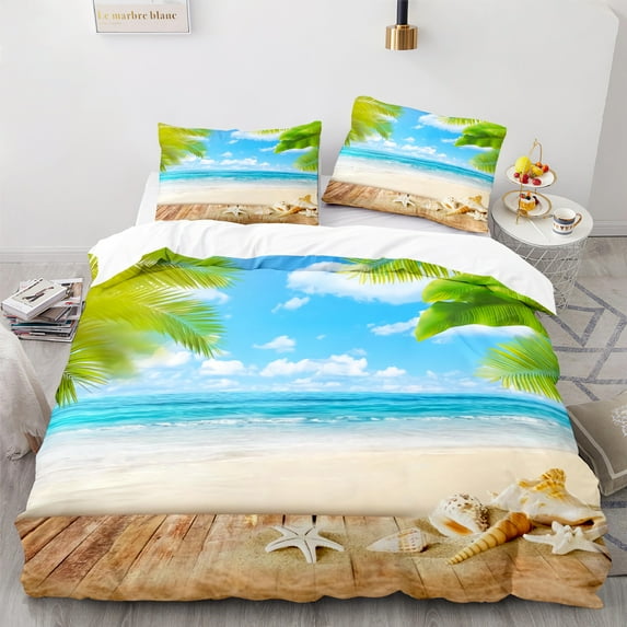Beach Bedding Sets Queen Coastal Ocean Duvet Cover Set Turquoise Teal ...
