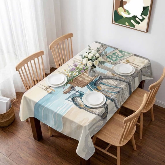 Beach Bicycle Table Cloth Waterproof Tablecloths, Summer Coastal Floral ...