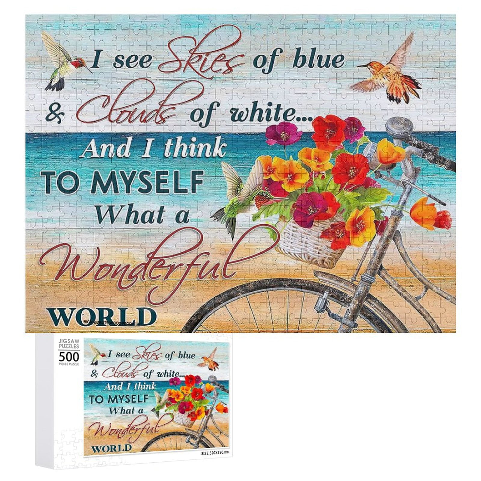 Beach Bike 500 Piece Jigsaw Puzzle for Adults and Families - Floral Ocean Bicycle Hummingbird ...