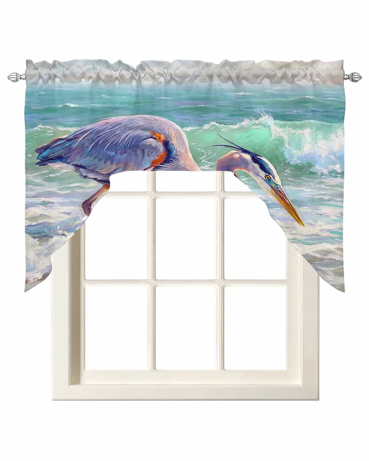 Beach Bird Kitchen Swag Valances for Windows, Nature Ocean Waves ...