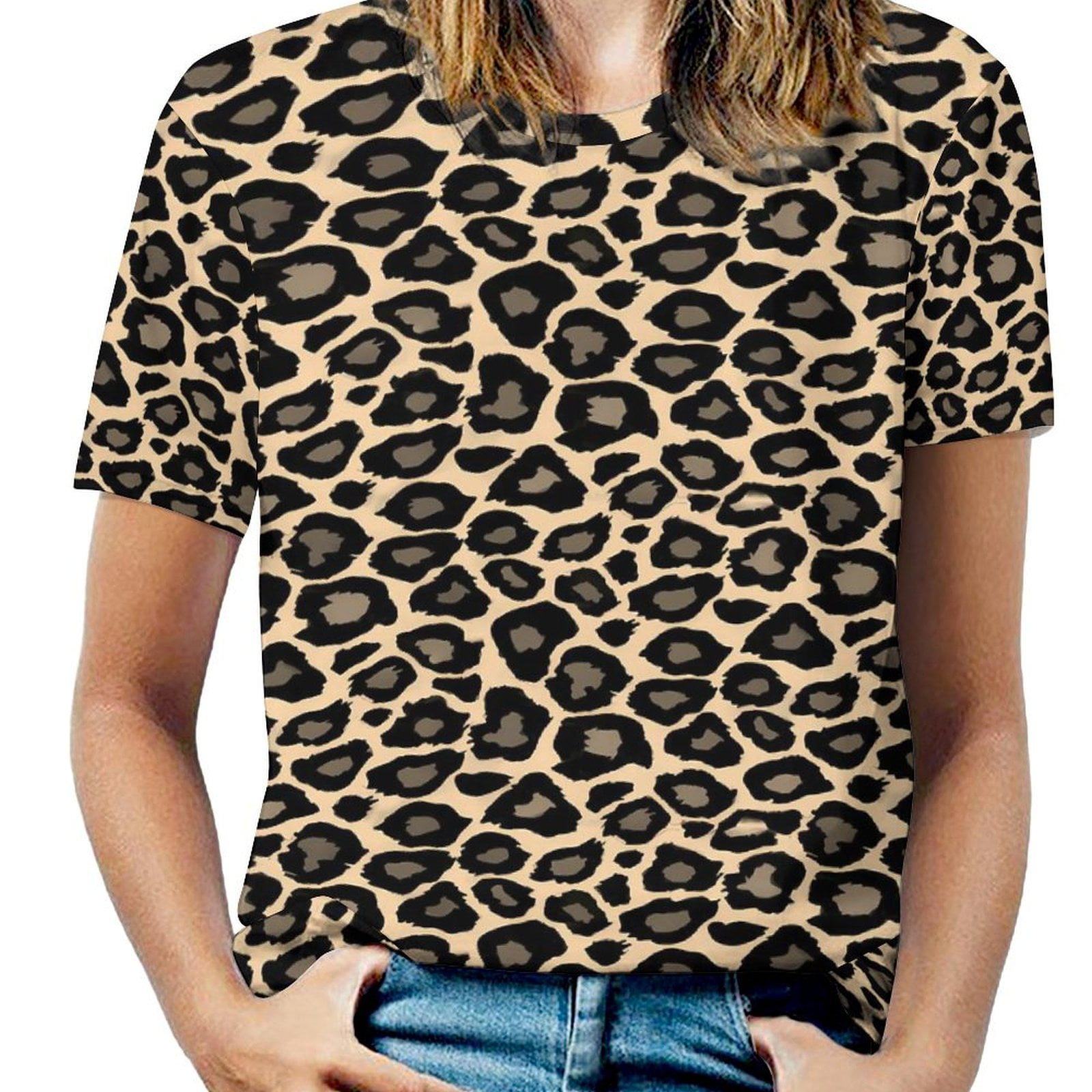 Beach Black And White Leopard T-Shirts Animal Print Casual T Shirt ...