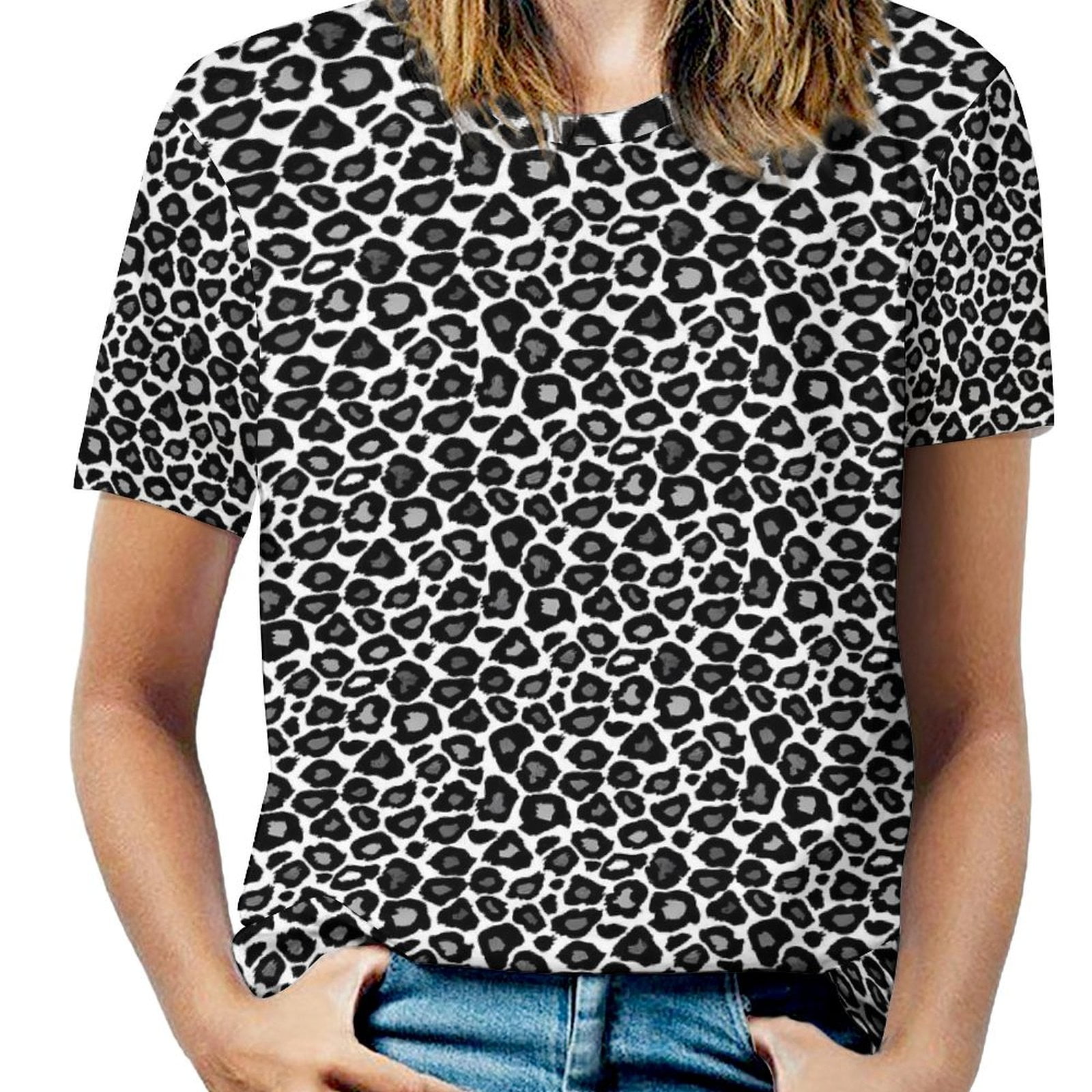 Beach Black And White Leopard T-Shirts Animal Print Casual T Shirt ...