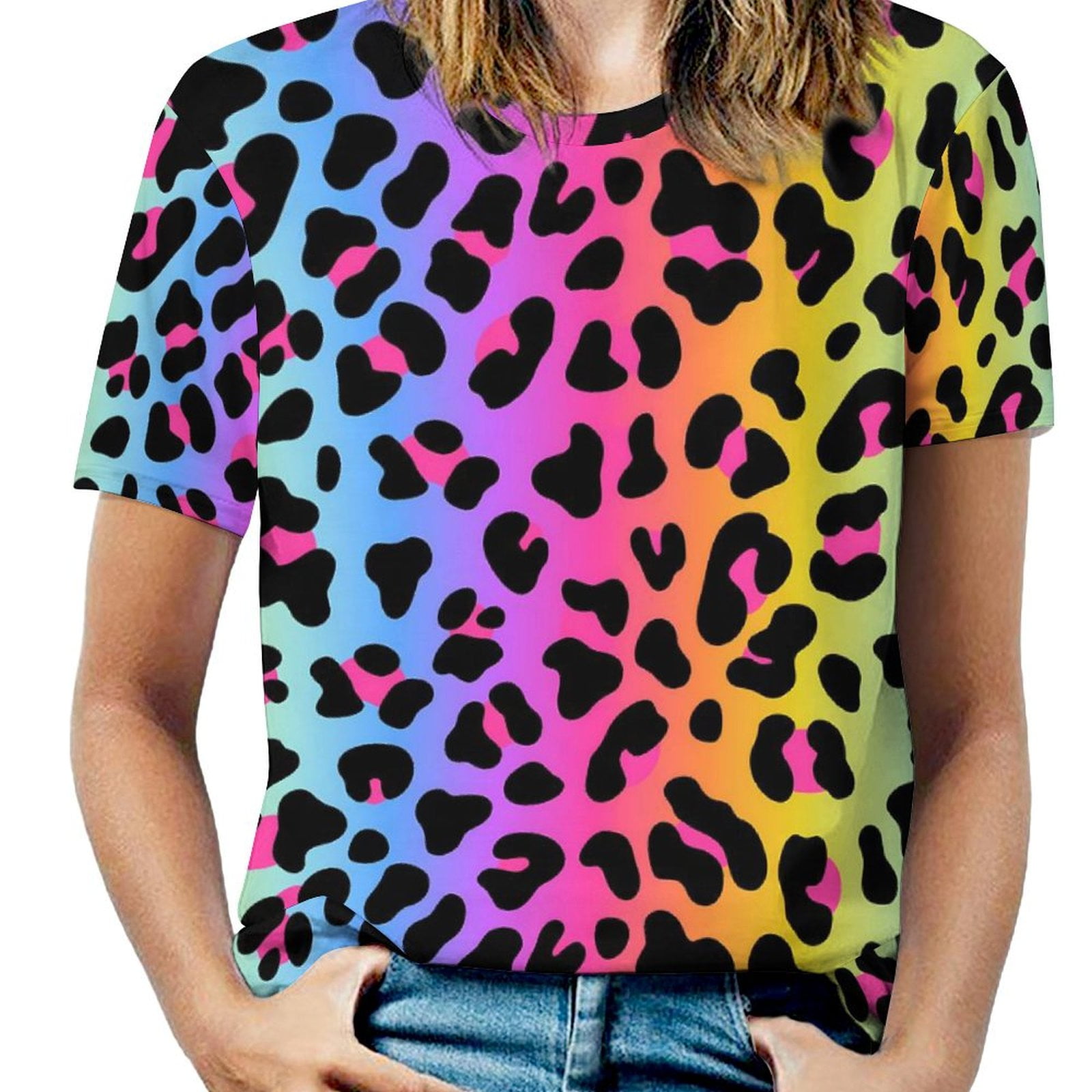 Beach Black And White Leopard T-Shirts Animal Print Casual T Shirt ...