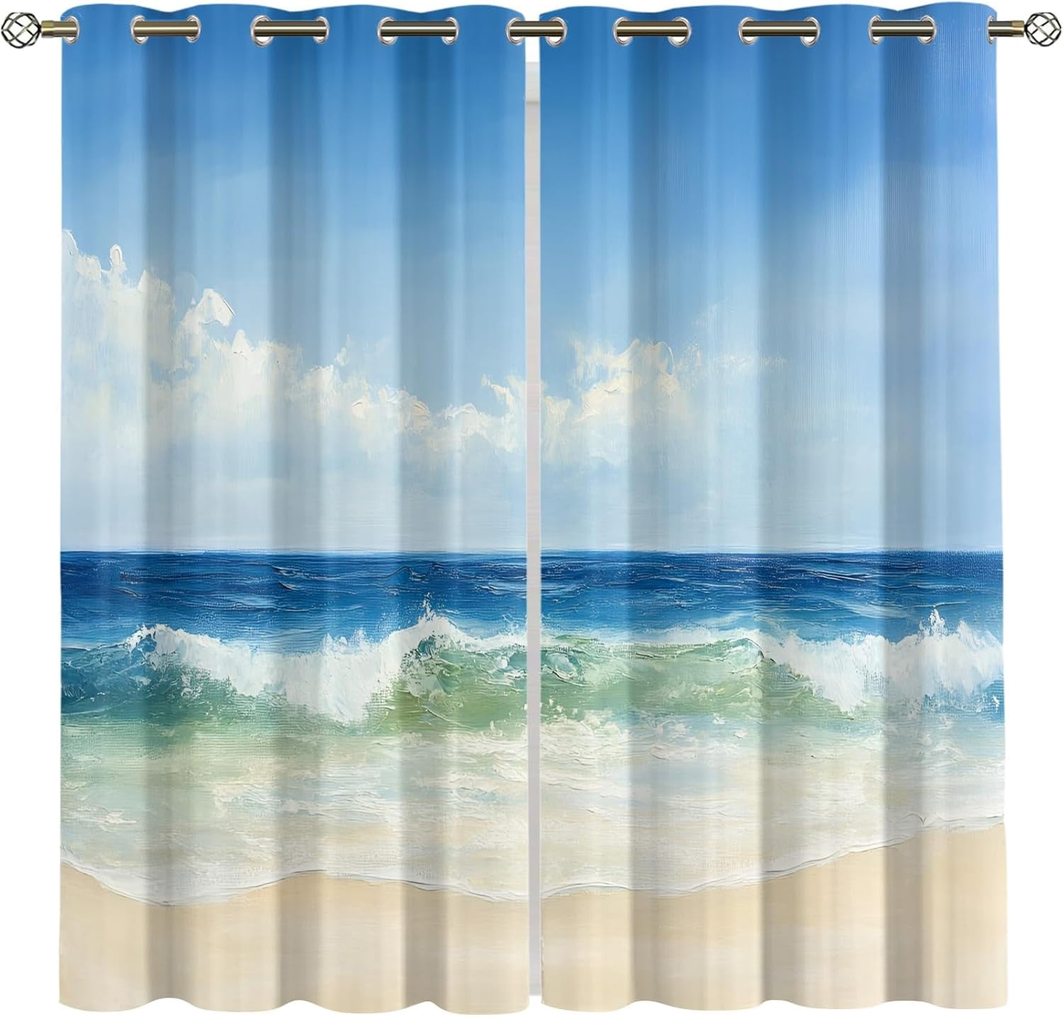 Beach Blackout Curtains for Living Room - Tropical Ocean Patterned ...