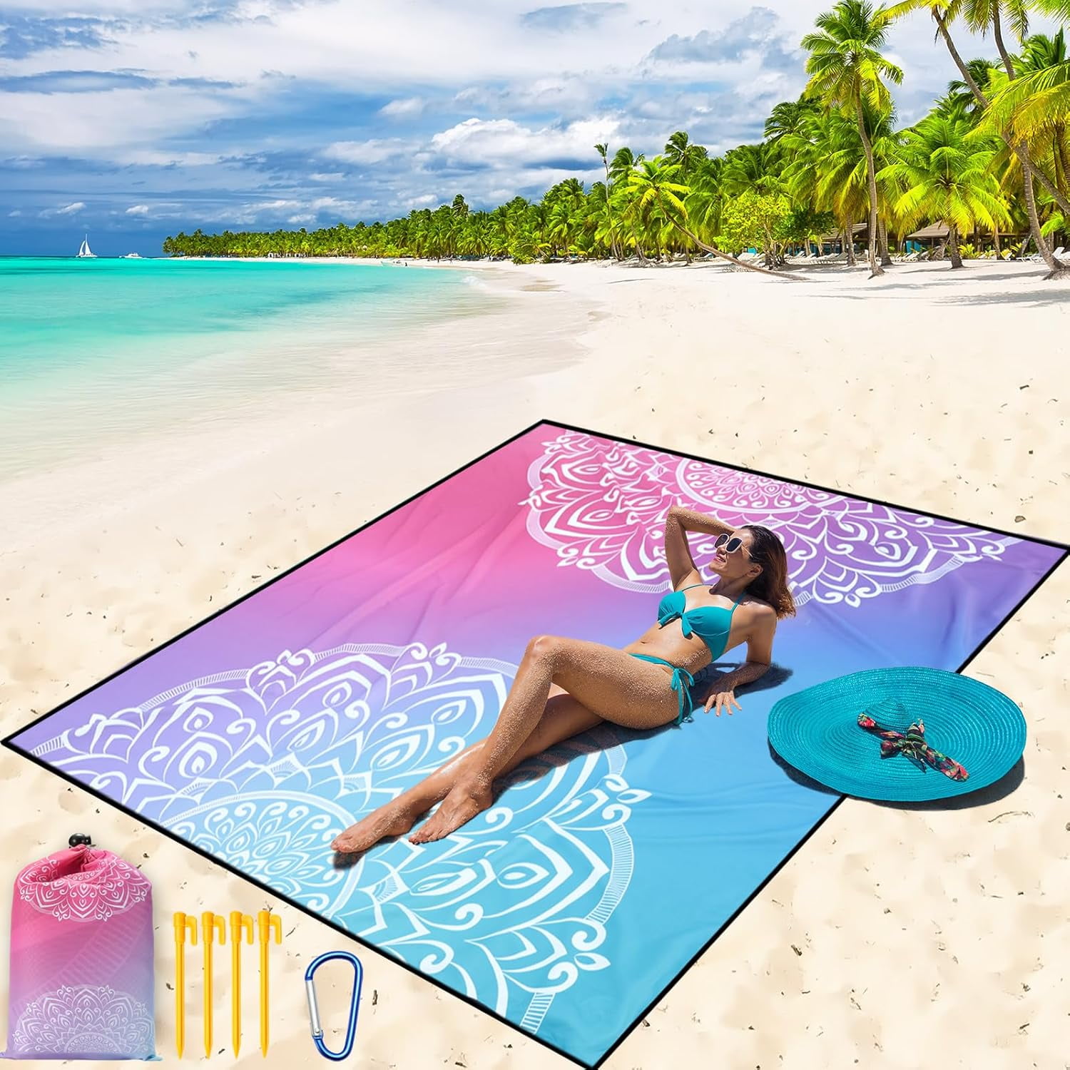 Beach Blanket Waterproof Sandproof Beach Mat 79" X 83"/10'x9'for 2-8 ...