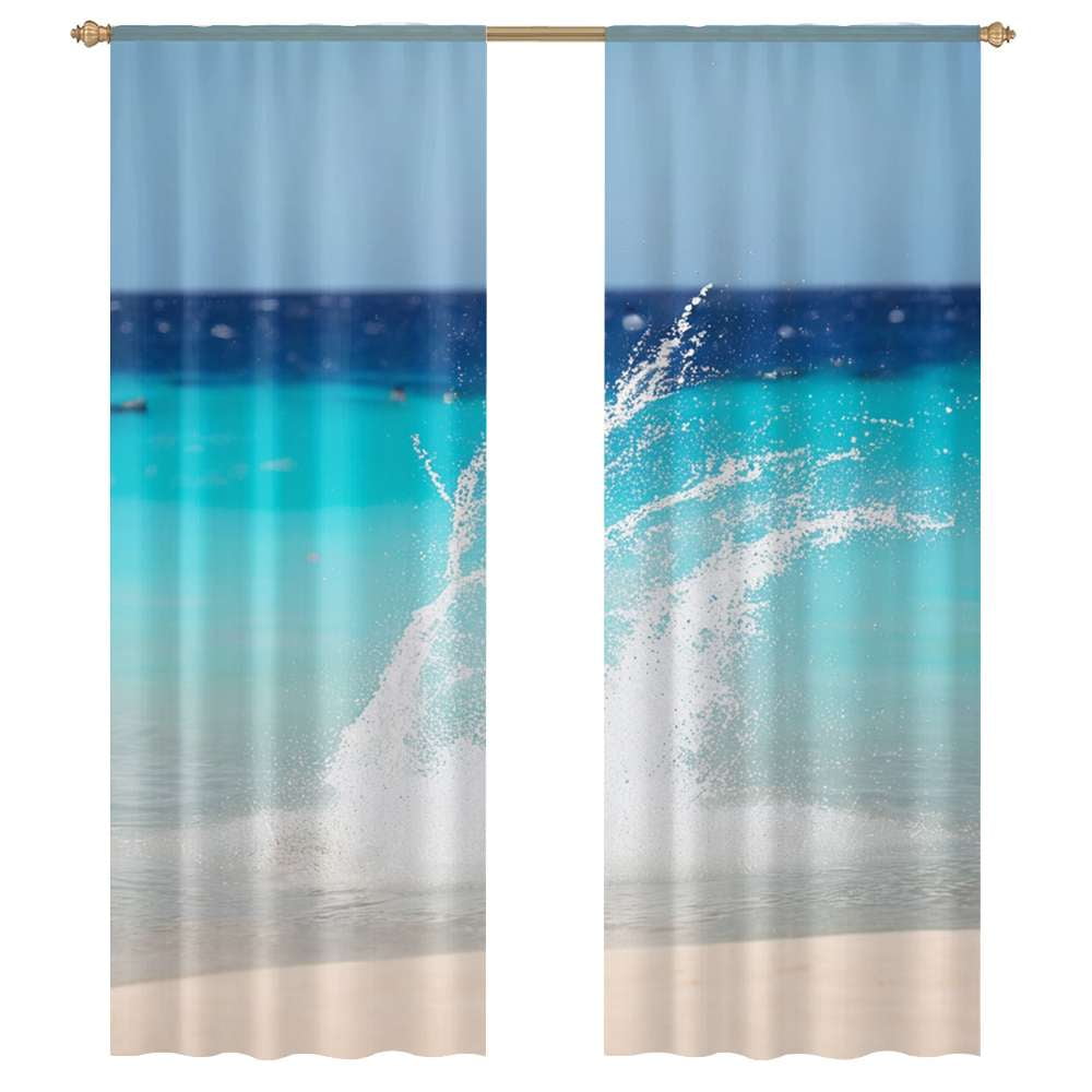 Beach Bliss Turquoise Waves Modern Tulle Window Curtains for Living ...