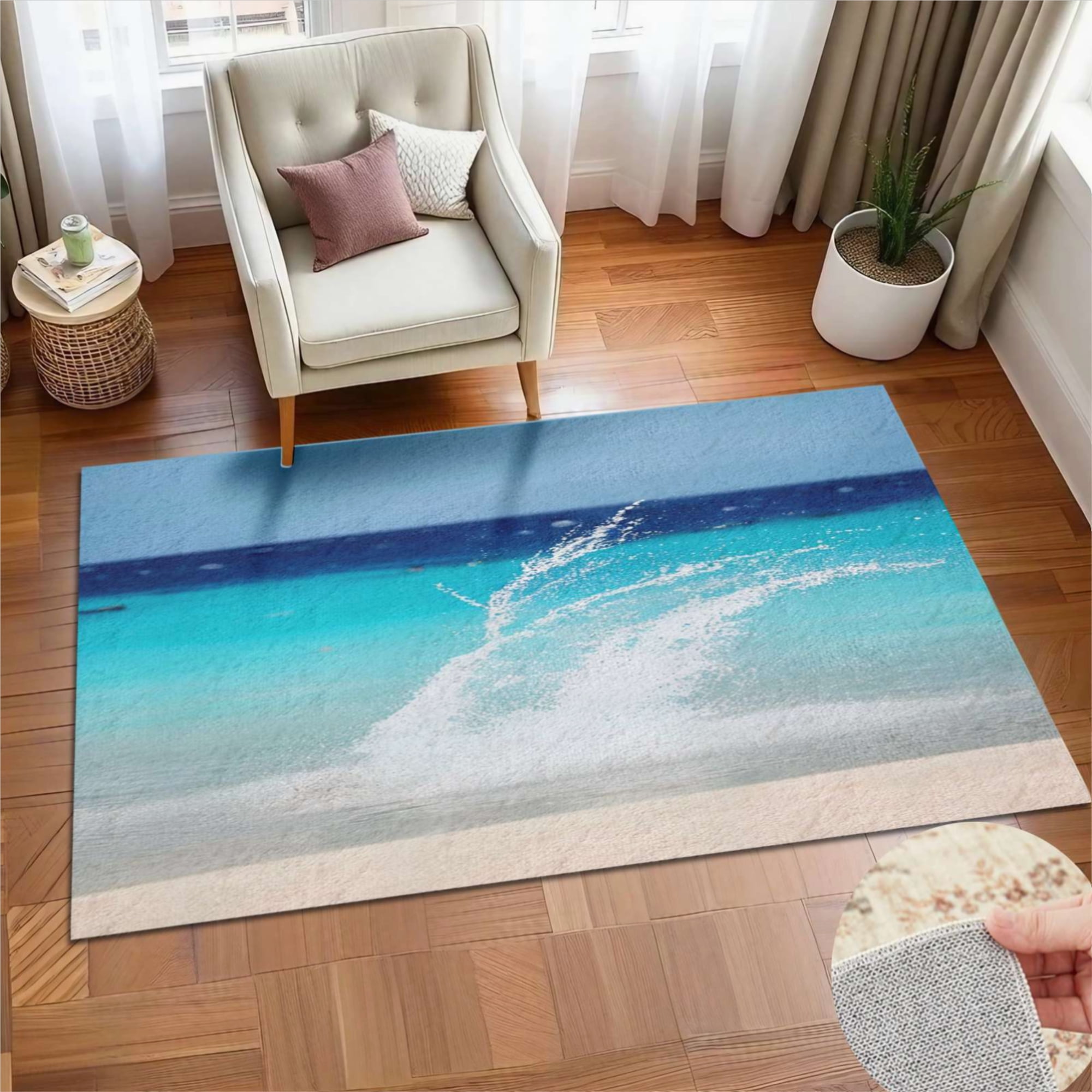 Beach Bliss Turquoise Waves Soft Large Area Rugs Washable Rug With Non ...