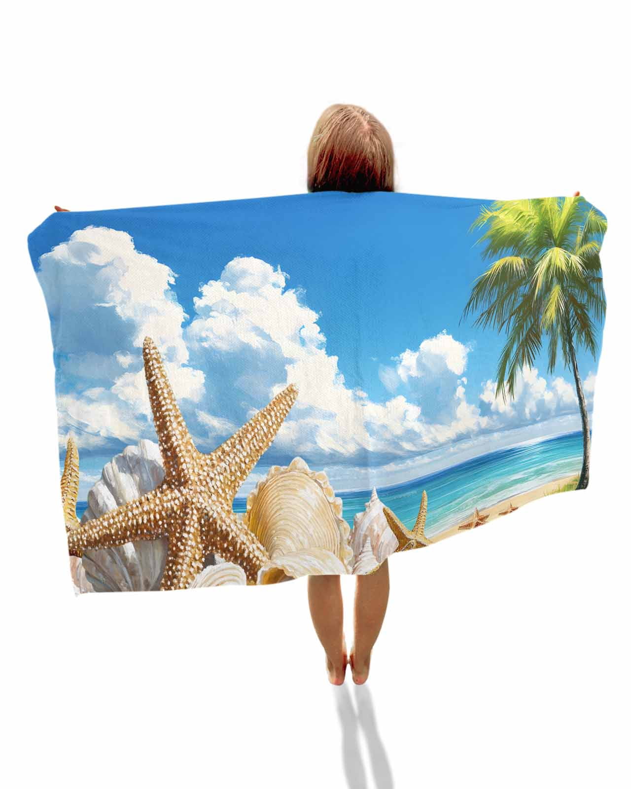 Beach Blue Beach Towels Oversized Super Absorbent, Starfish Palm Tree ...