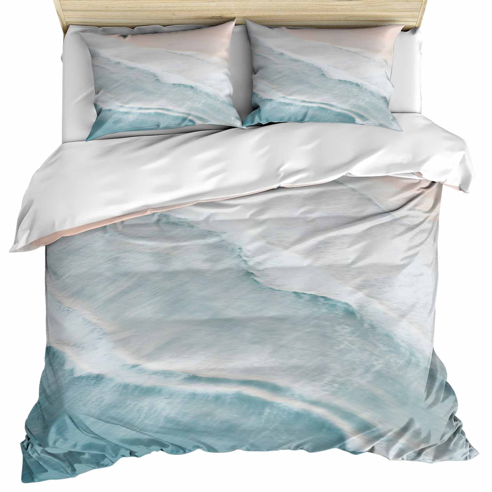 Beach Blue Bedding 3 Piece Duvet Cover Set Queen Size, Gradient Ocean ...