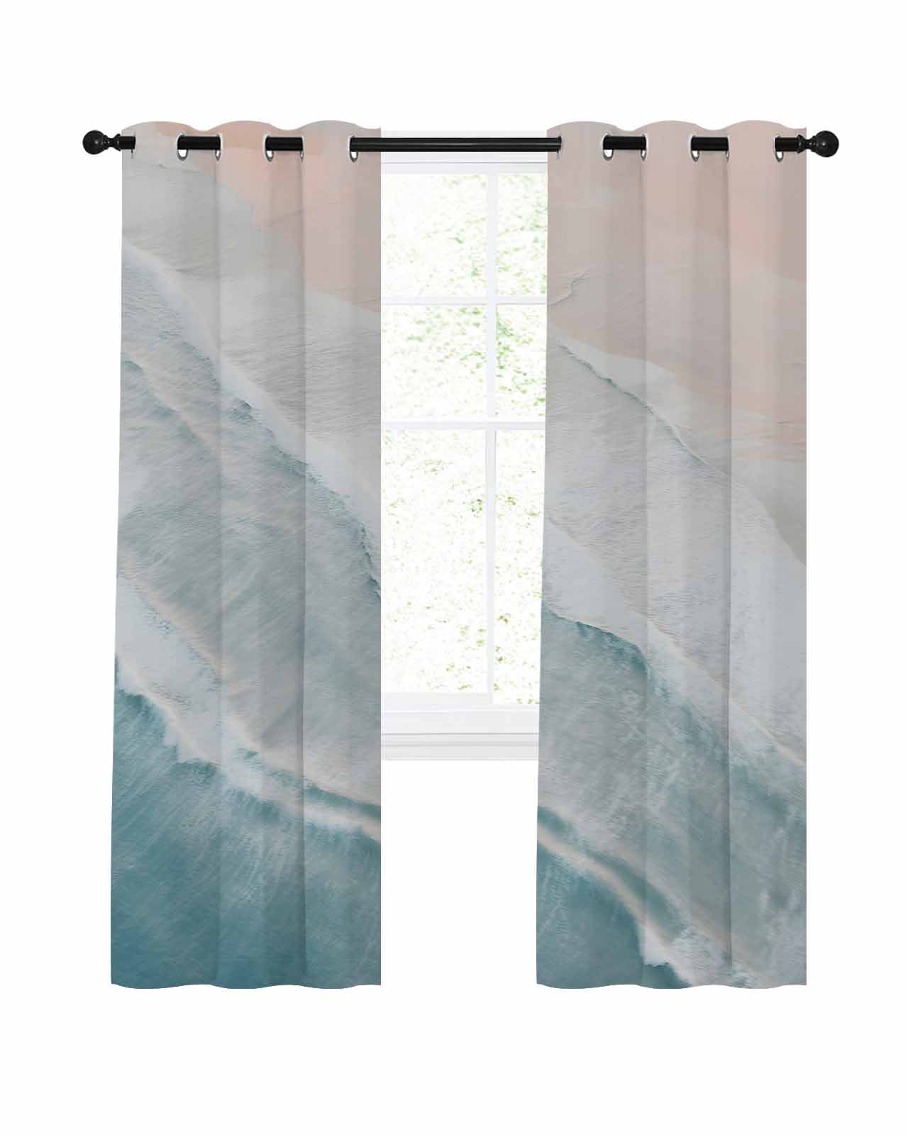 Beach Blue Blackout Curtains 84 Inches Long for Bedroom, Gradient Ocean ...