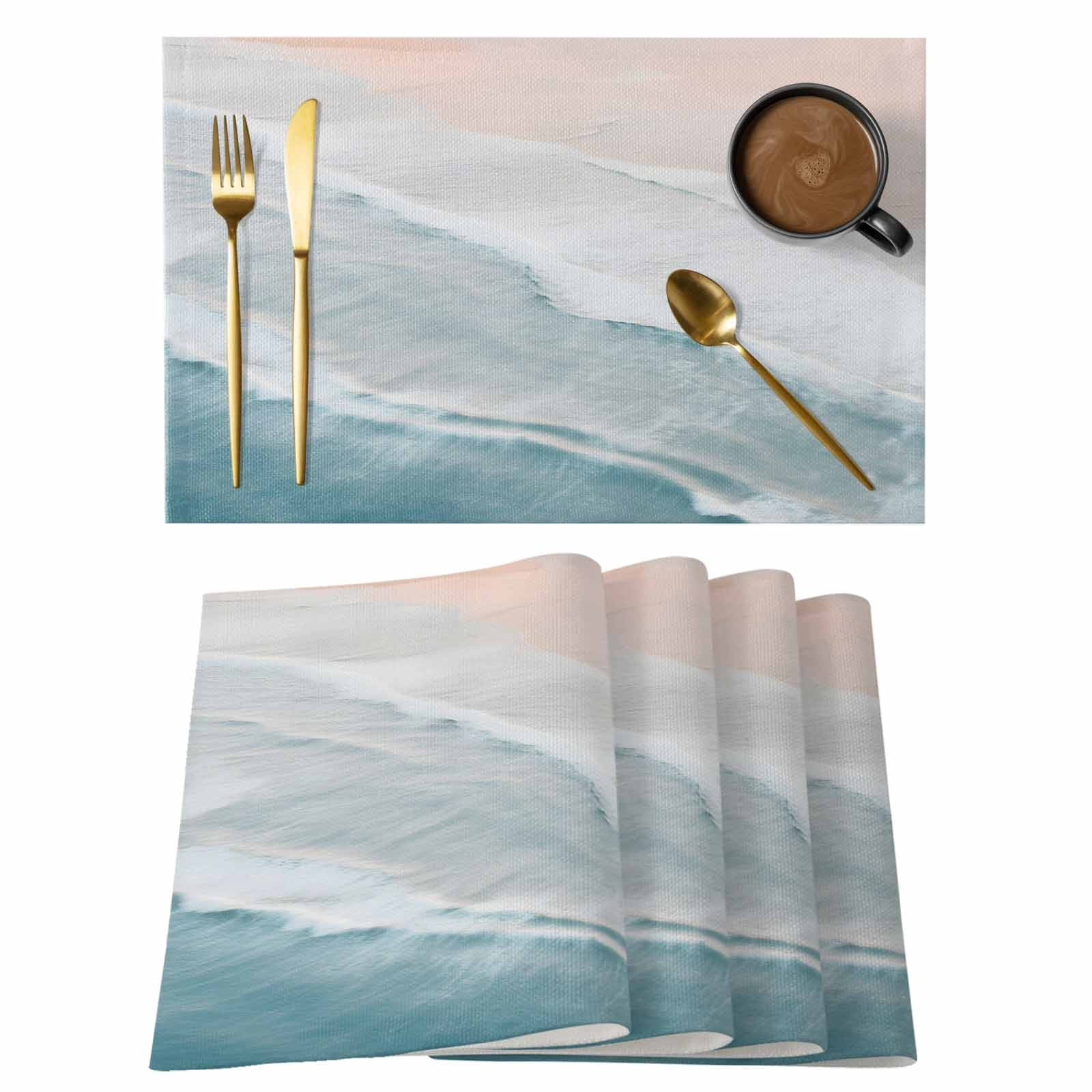 Beach Blue Placemats Set of 1, Beige Gradient Ocean Wave Seaside ...