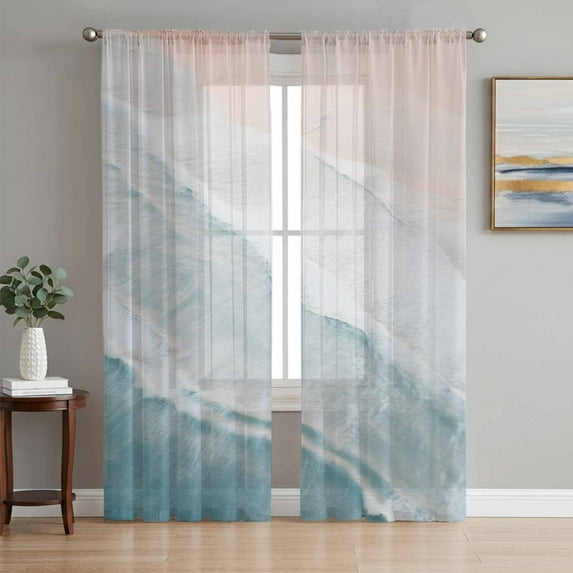 Beach Blue Semi Sheer Curtains 63 Inch Length 2 Panels Set, Gradient ...