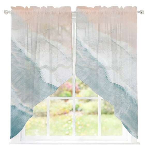 Beach Blue Sheer Curtains Swag Valances for Windows Beige Gradient ...