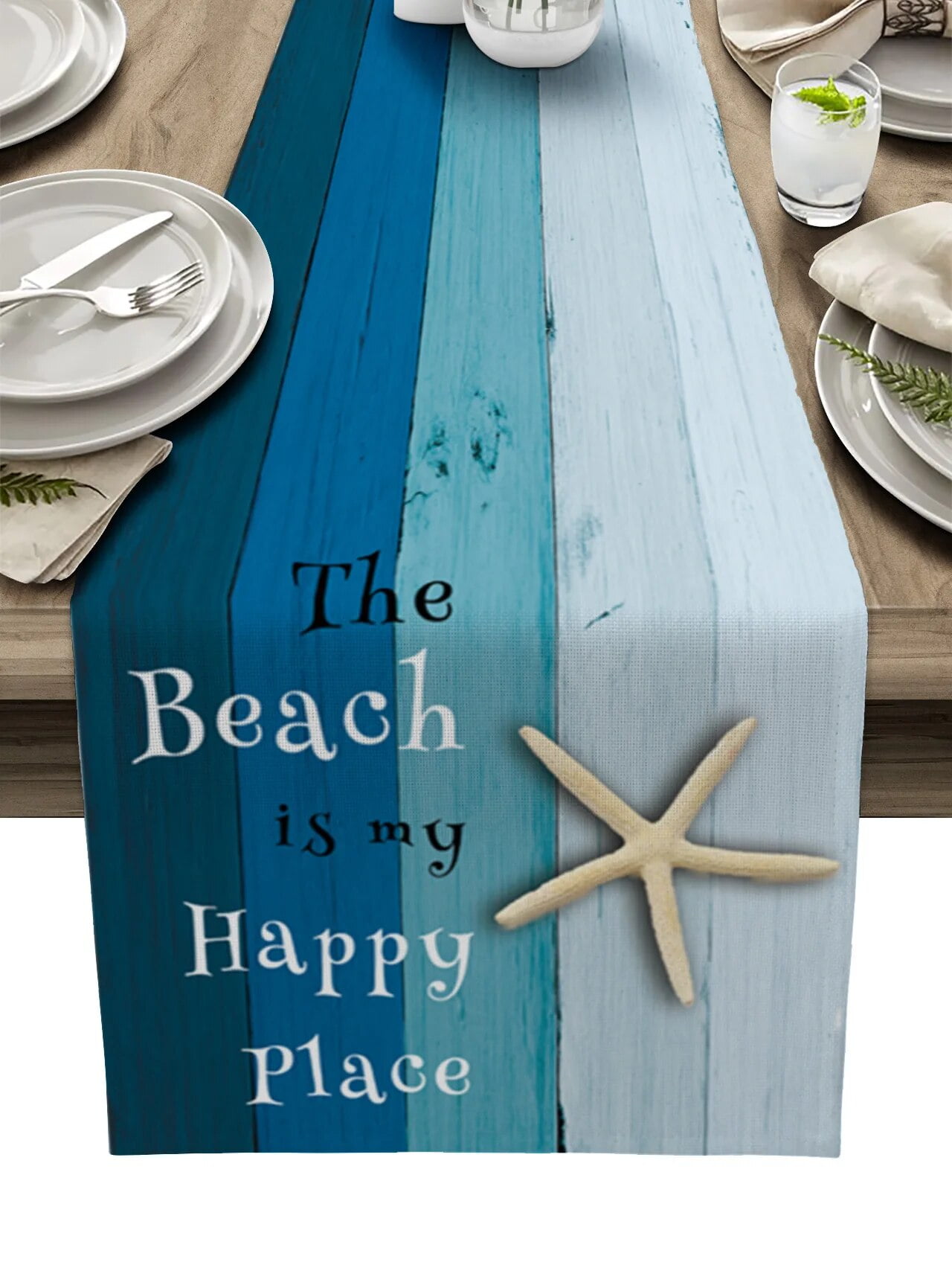 Beach Blue Sky White Clouds Spray Table Runner Wedding Decor Dining ...