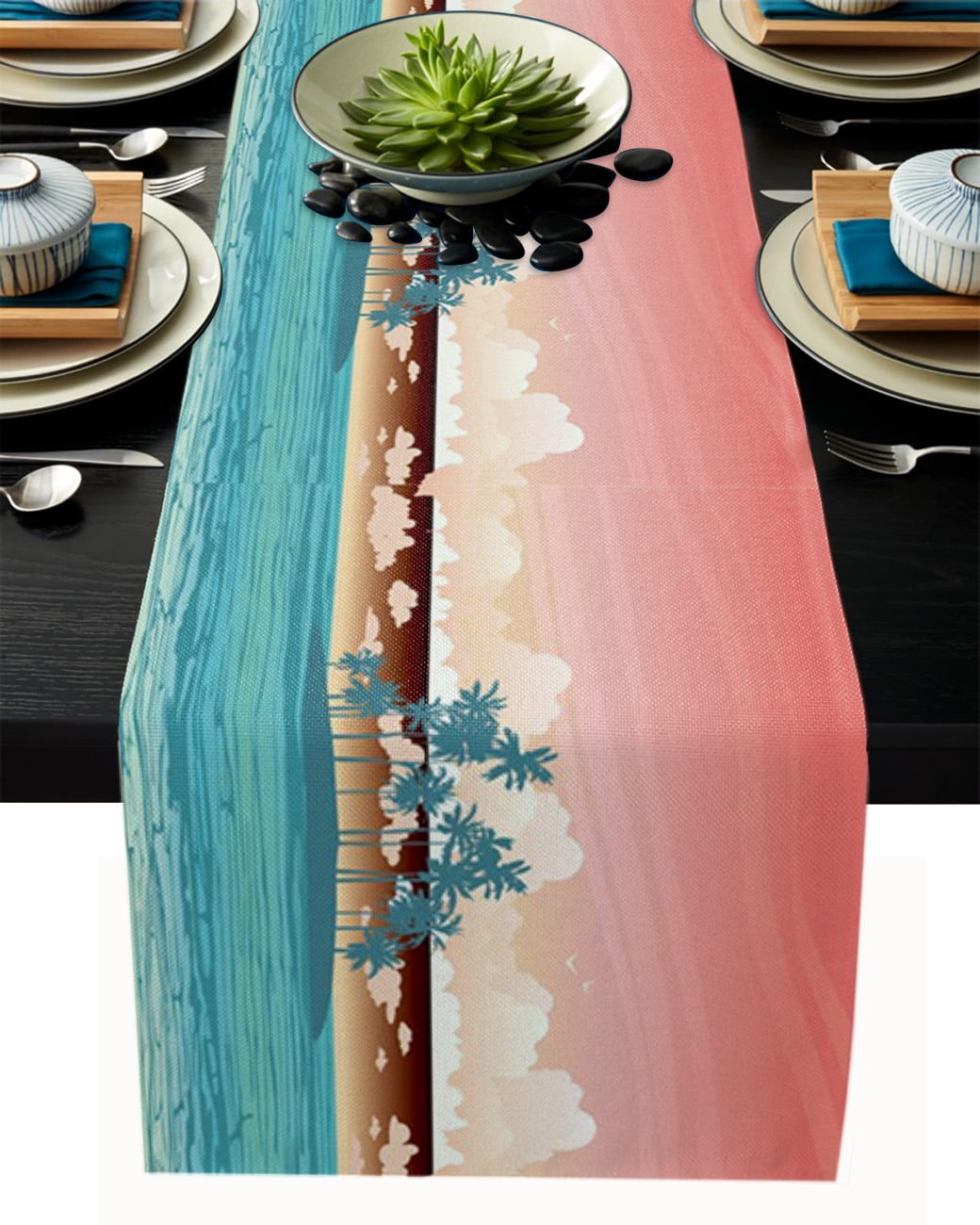 Beach Blue Sky White Clouds Spray Table Runner Wedding r Dining Table ...