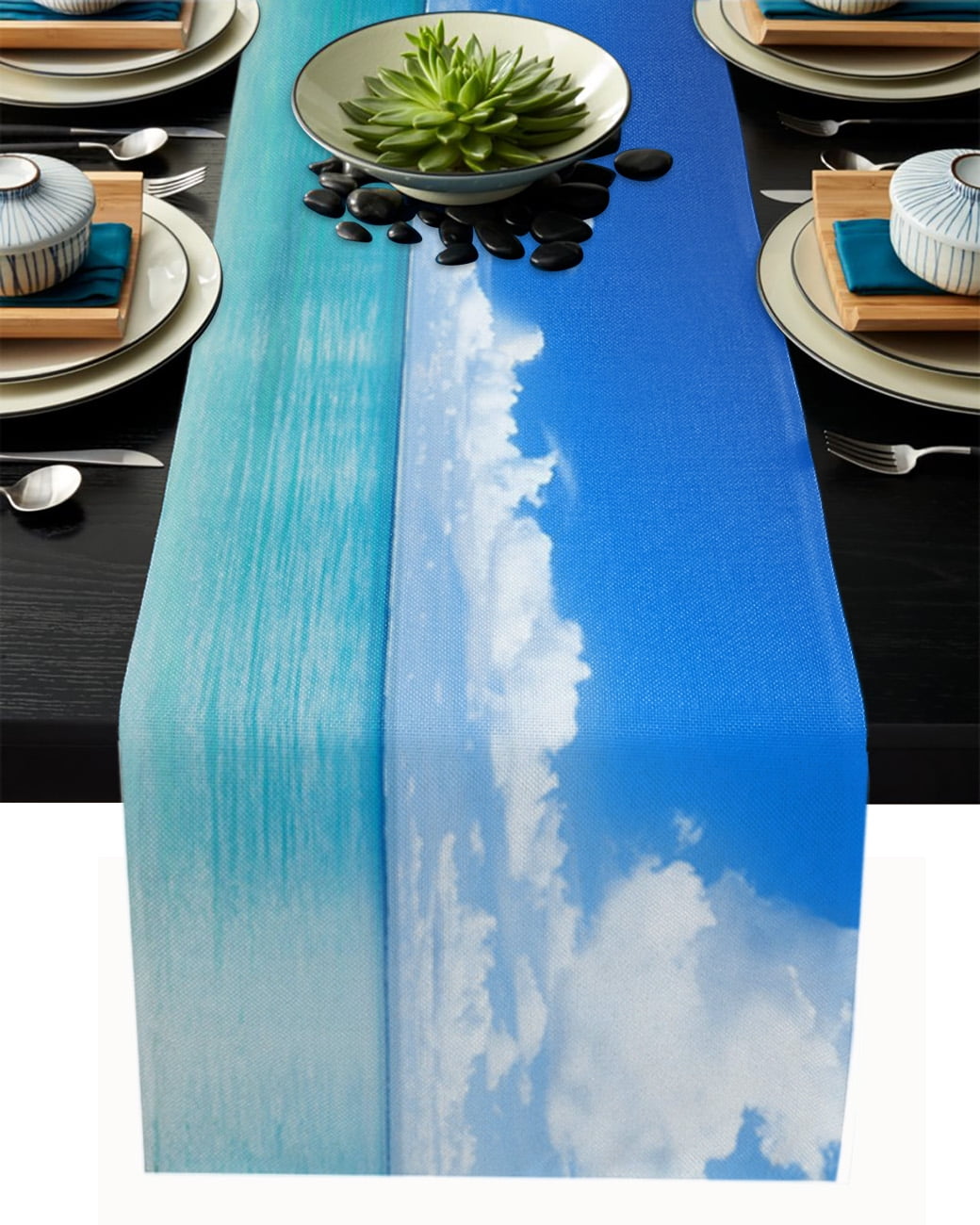 Beach Blue Sky White Clouds Spray Table Runner Wedding r Dining Table ...