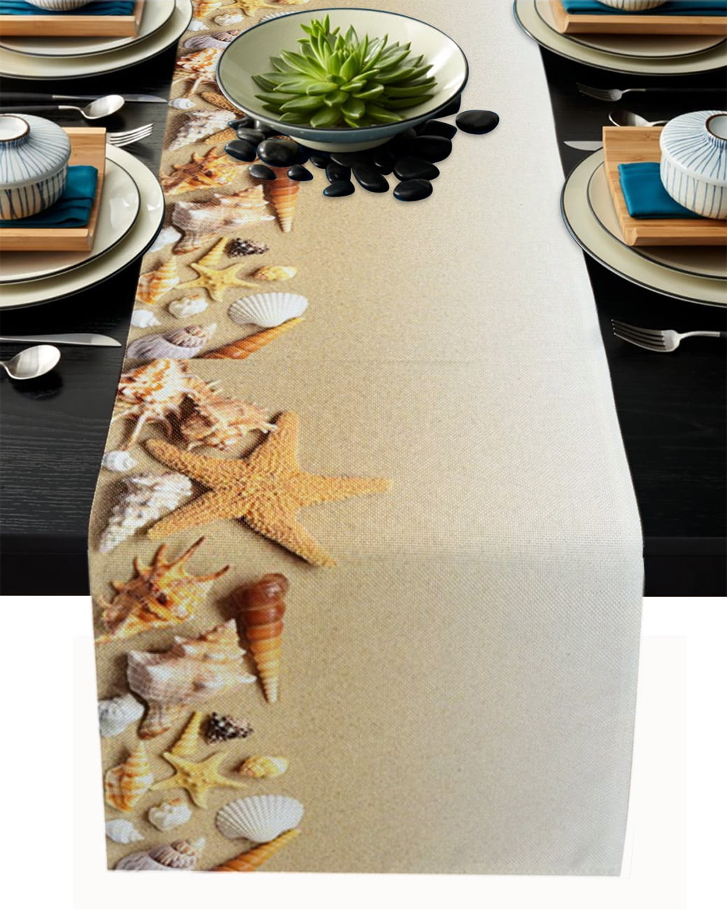 Beach Blue Sky White Clouds Spray Table Runner Wedding r Dining Table ...