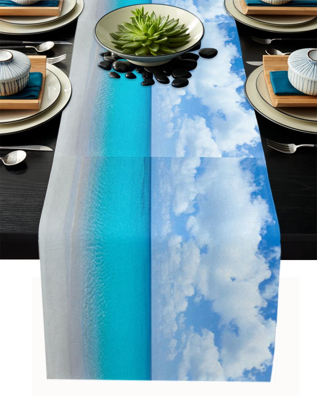 Beach Blue Sky White Clouds Spray Table Runner Wedding r Dining Table ...