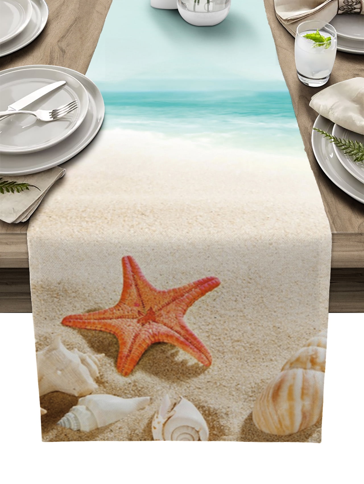 Beach Blue Sky White Clouds Spray Table Runner Wedding r Dining Table ...