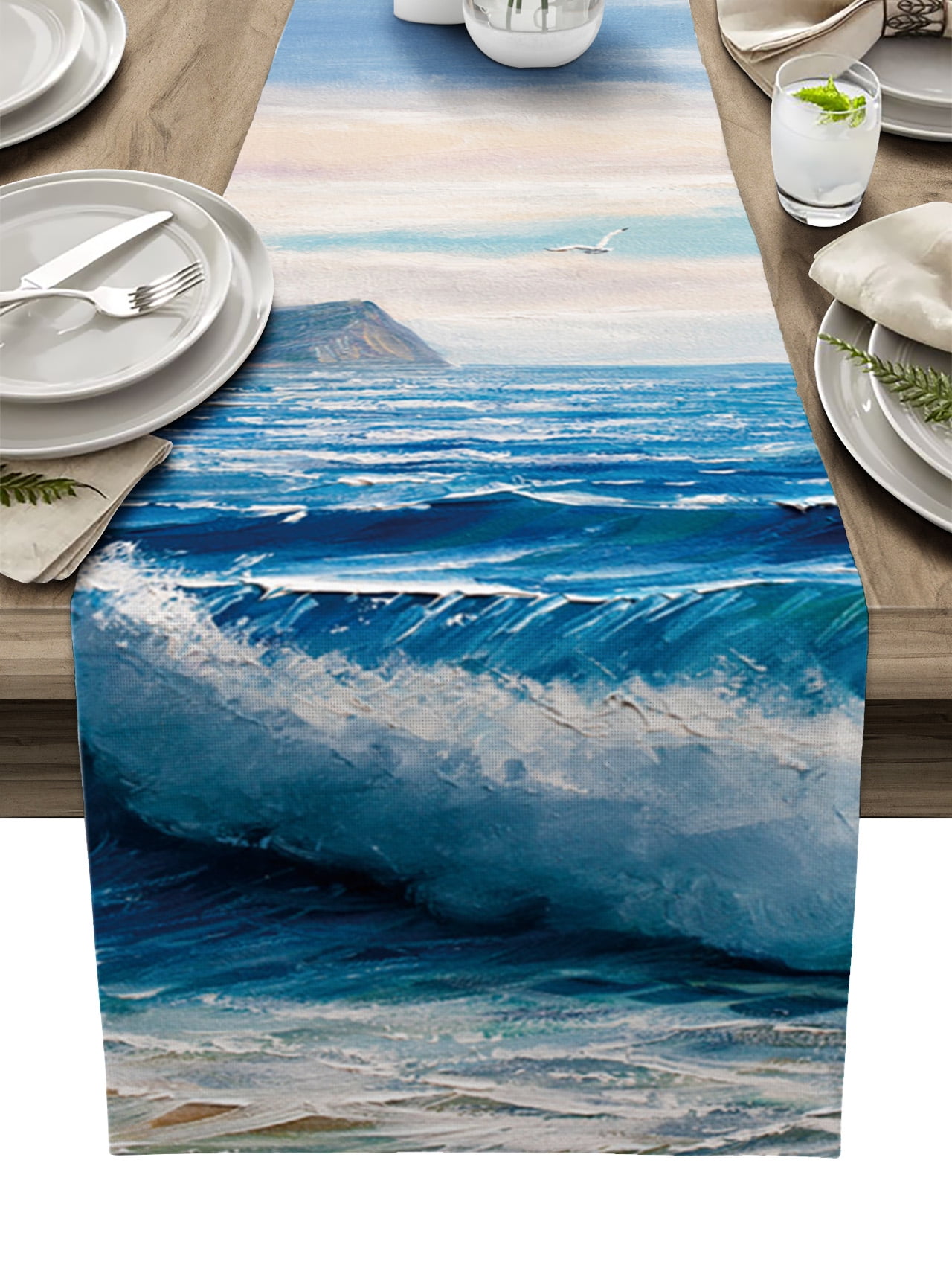 Beach Blue Sky White Clouds Spray Table Runner Wedding r Dining Table ...