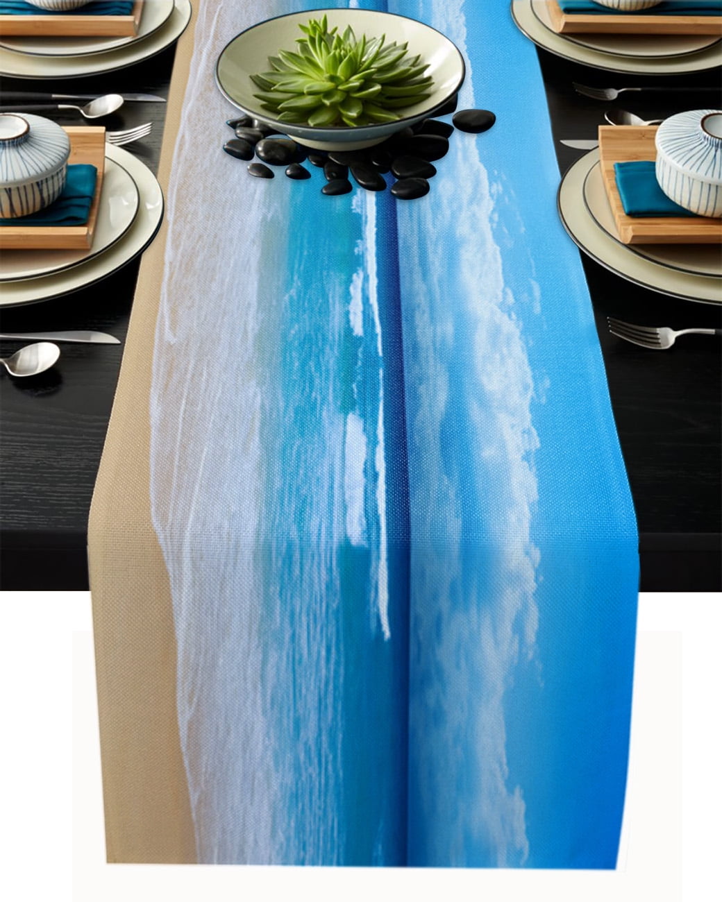 Beach Blue Sky White Clouds Spray Table Runner Wedding r Dining Table ...