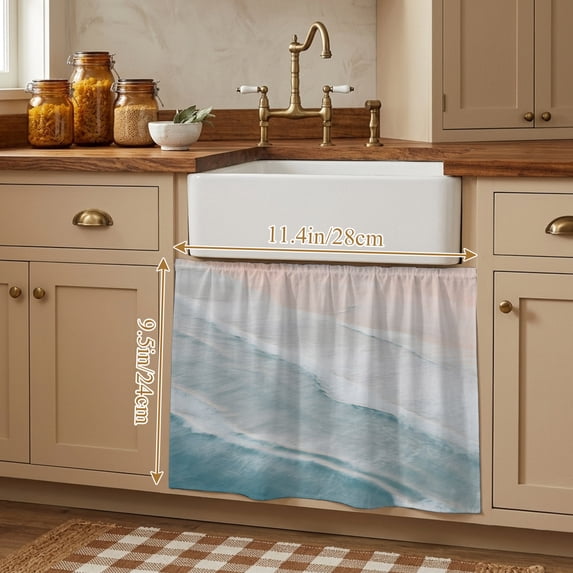 Beach Blue Small Cabinet Curtains 9.5"W x 11.4"L, Gradient Ocean Waves ...