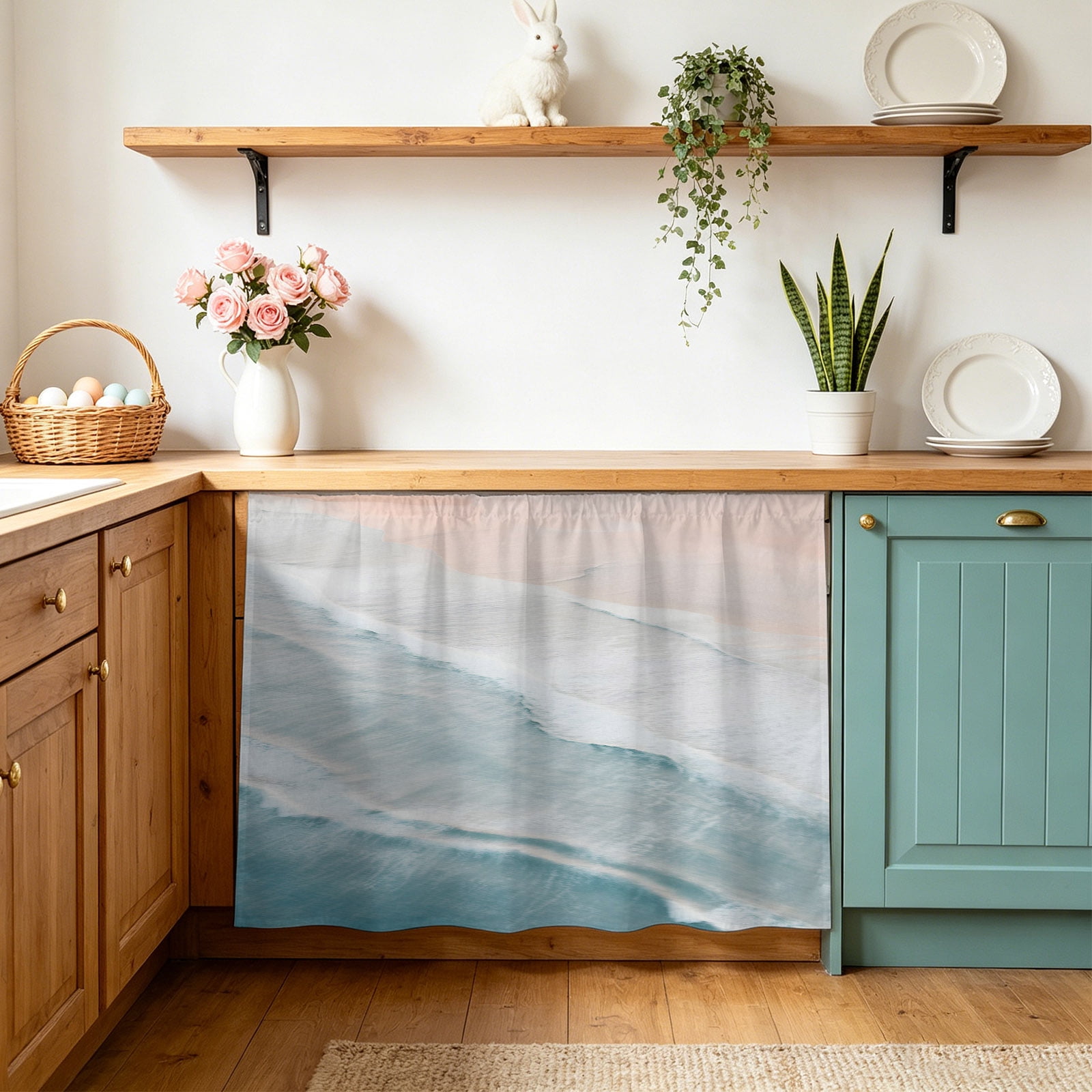 Beach Blue Small Sink Skirt 10"Wx11"L, Dustproof Under Sink Curtain ...