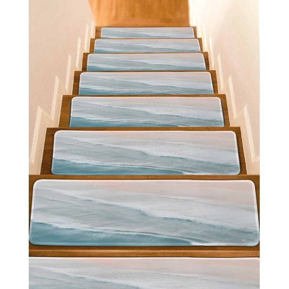 Beach Blue Stair Treads Non Slip Runners Rugs, 10 Pcs Carpet for Stairs ...