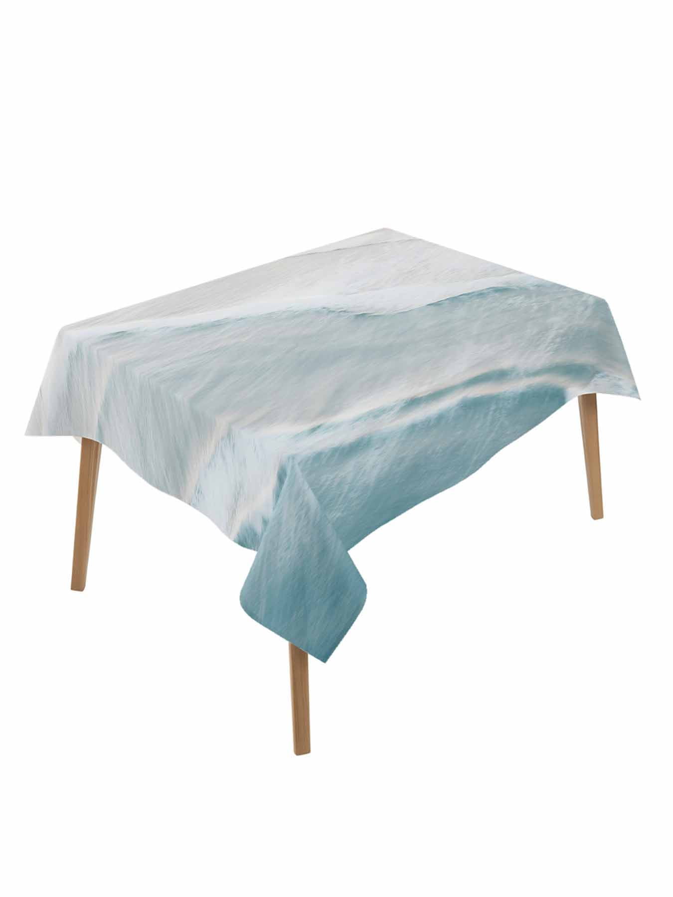 Beach Blue Table Cloth, Gradient Ocean Waves Seashore Sunset Waterproof ...