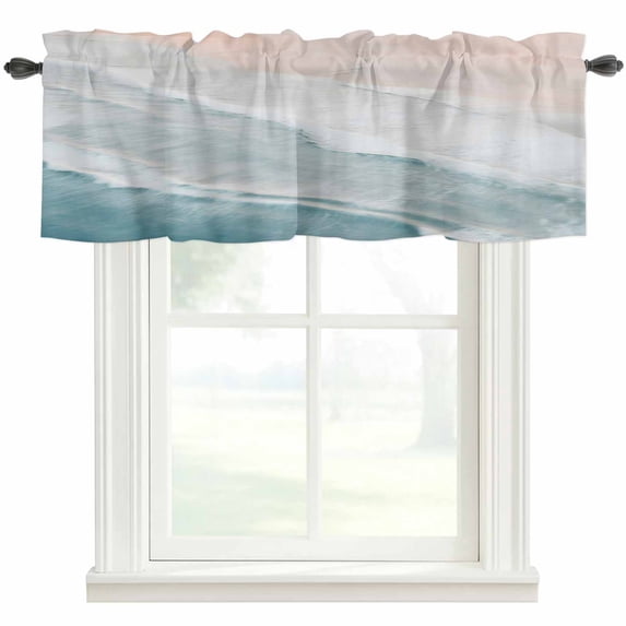 Beach Blue Valances for Windows Beige Gradient Ocean Wave Seaside ...